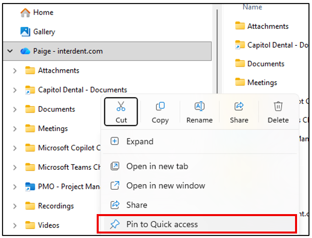 Quick Access Pins in OneDrive/File Explorer – Interdent IT